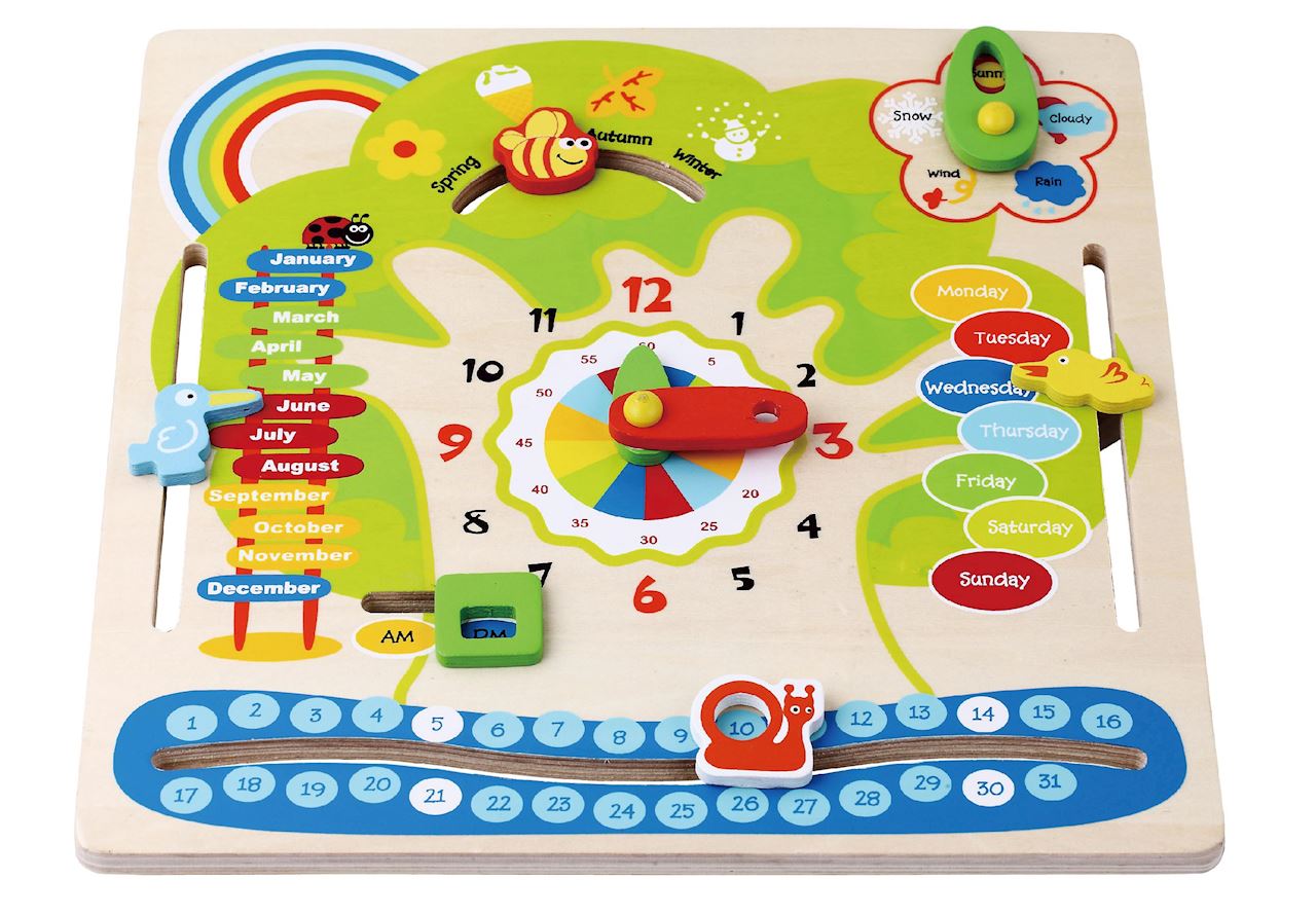 Calendar didactic din lemn - joc educativ in limba engleza