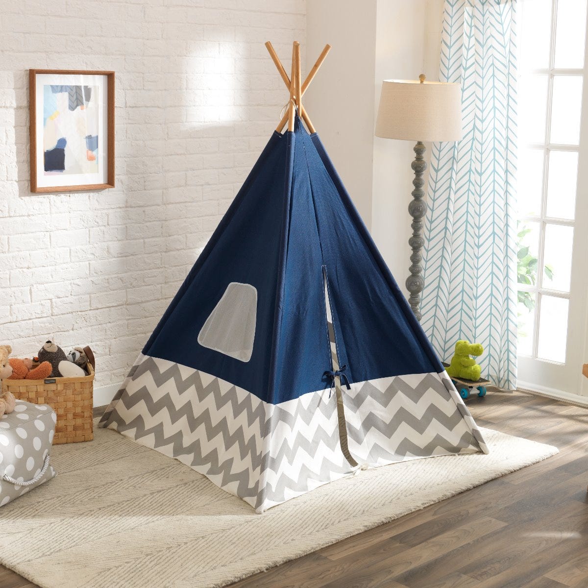 Cort mare copii Kidkraft ALbastru stil indian - DELUXE PLAY TEEPEE ...
