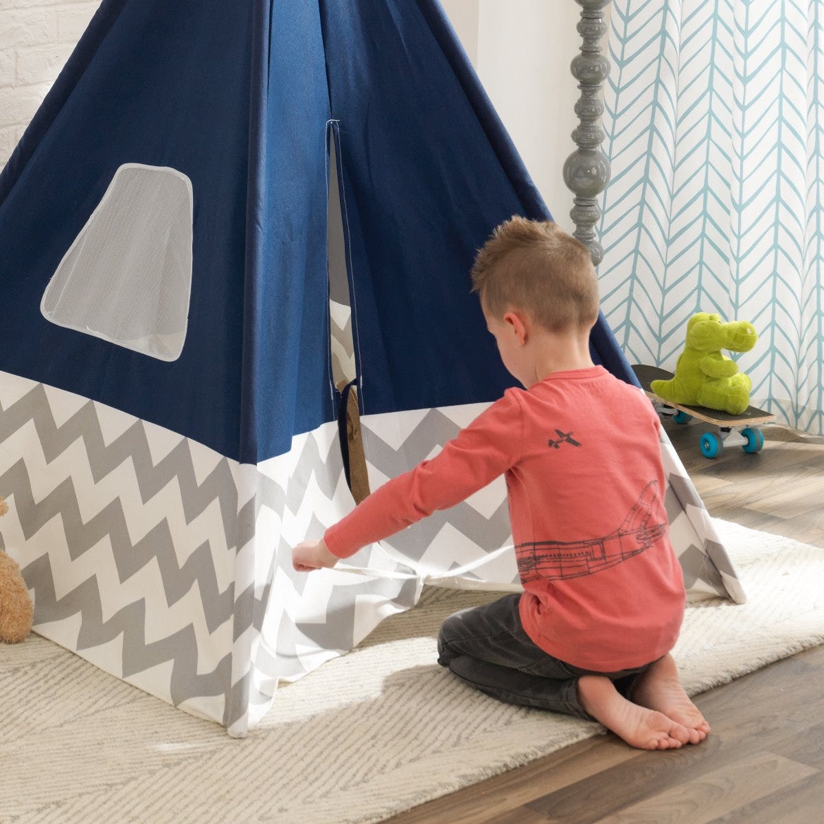 Cort mare copii Kidkraft ALbastru stil indian - DELUXE PLAY TEEPEE ...