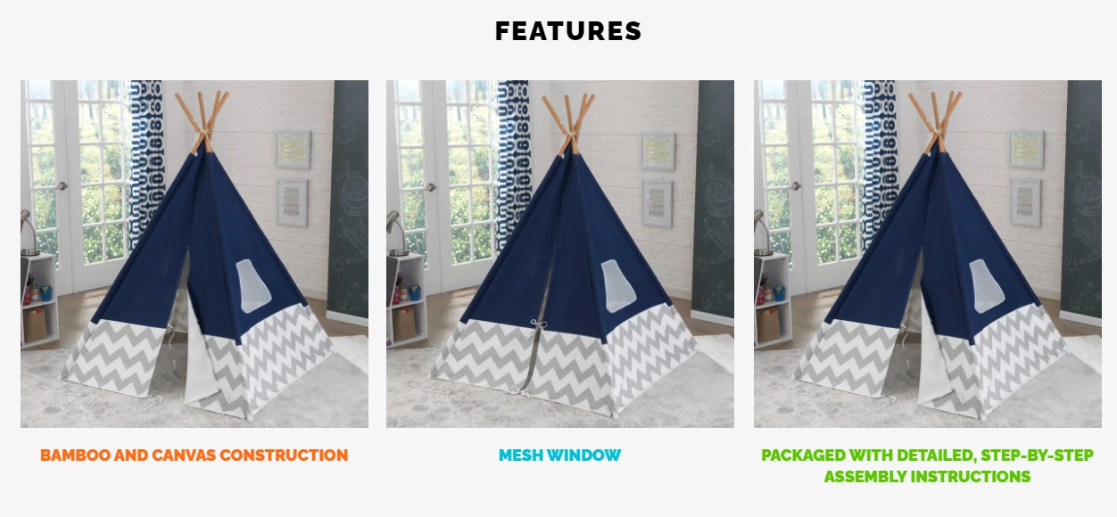 Cort mare copii Kidkraft ALbastru stil indian - DELUXE PLAY TEEPEE ...