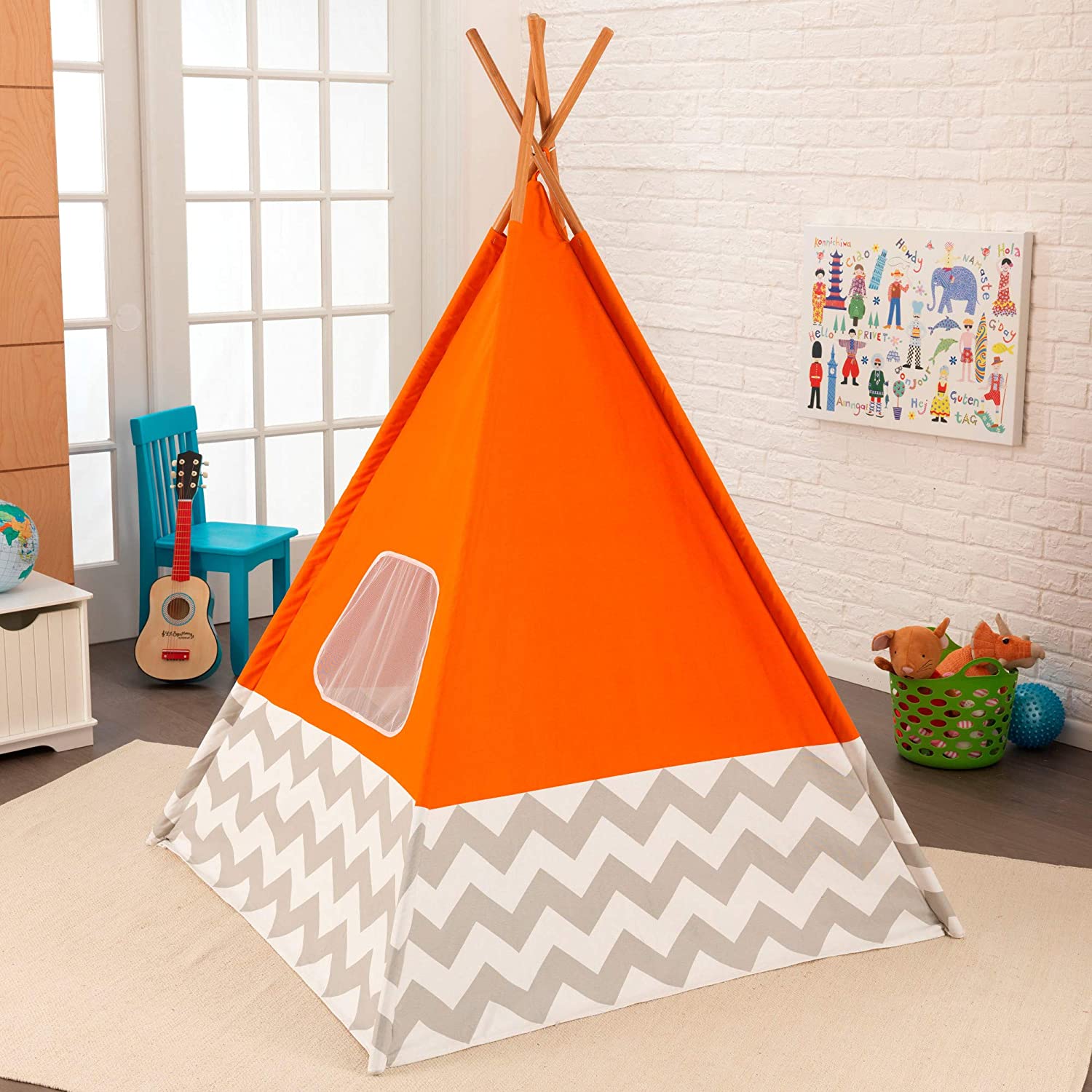 Cort mare copii Kidkraft Portocaliu stil indian - DELUXE PLAY TEEPEE ...