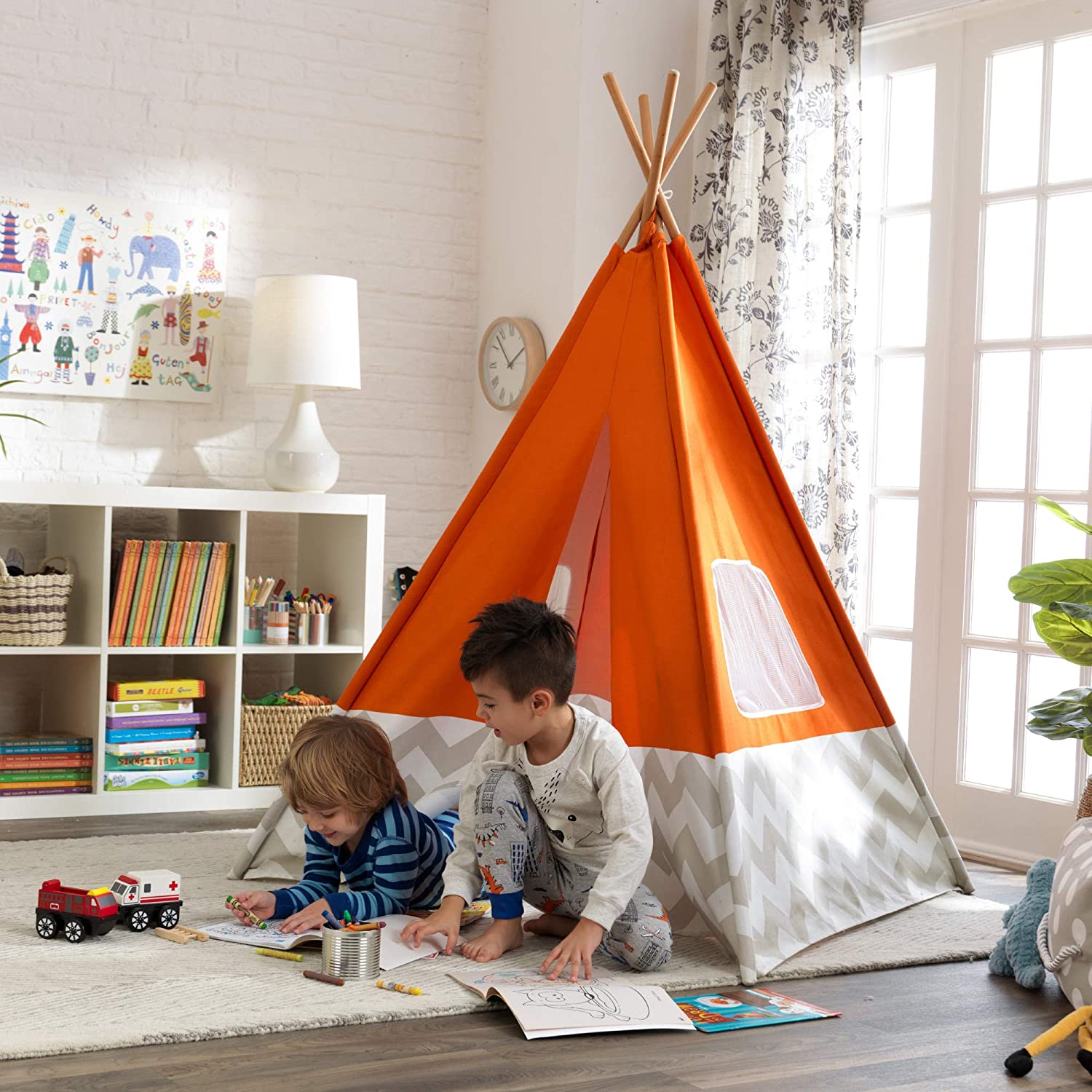 Cort mare copii Kidkraft Portocaliu stil indian - DELUXE PLAY TEEPEE ...