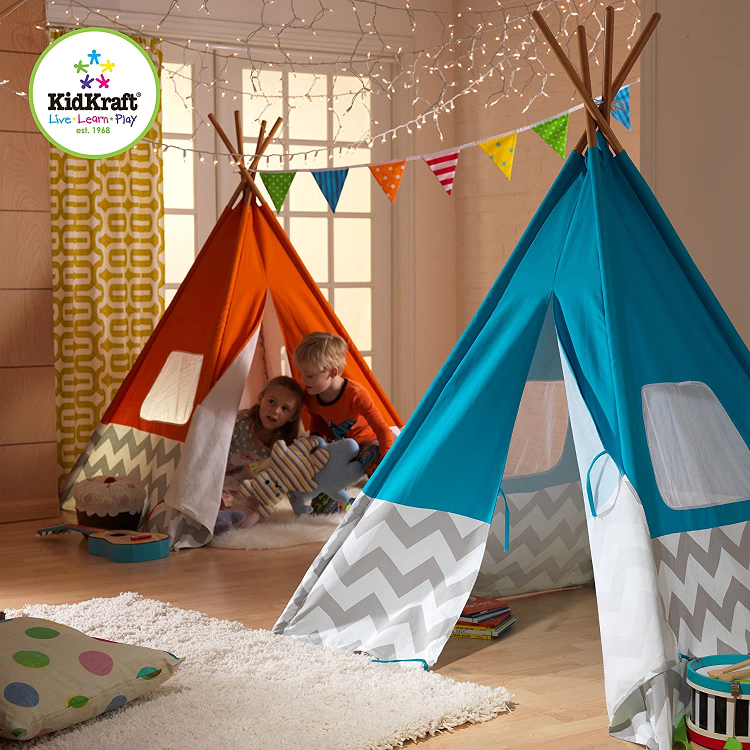 Cort mare copii Kidkraft Portocaliu stil indian - DELUXE PLAY TEEPEE ...