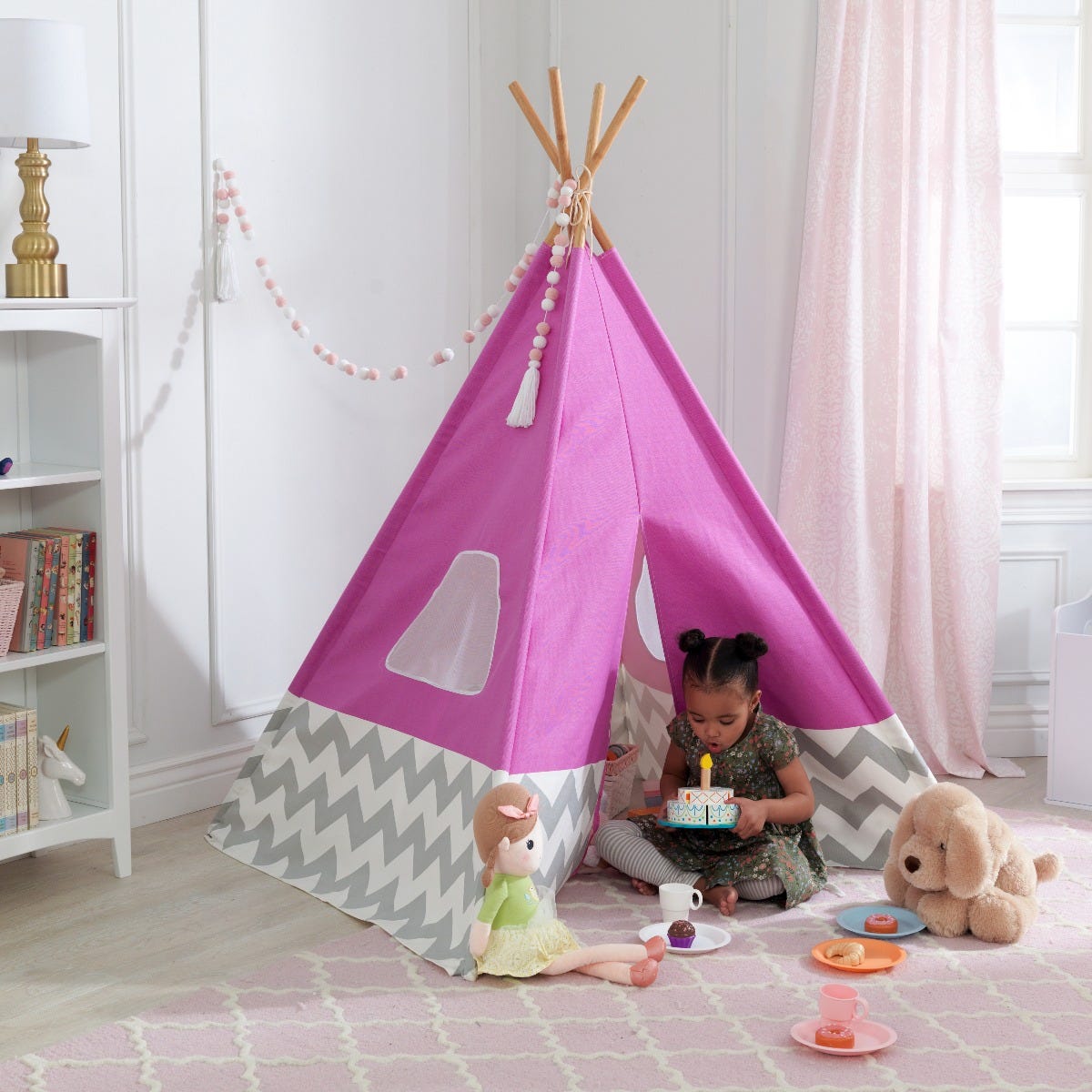 Cort mare copii Kidkraft Roz stil indian - DELUXE MODERN TEEPEE - PINK GRAY